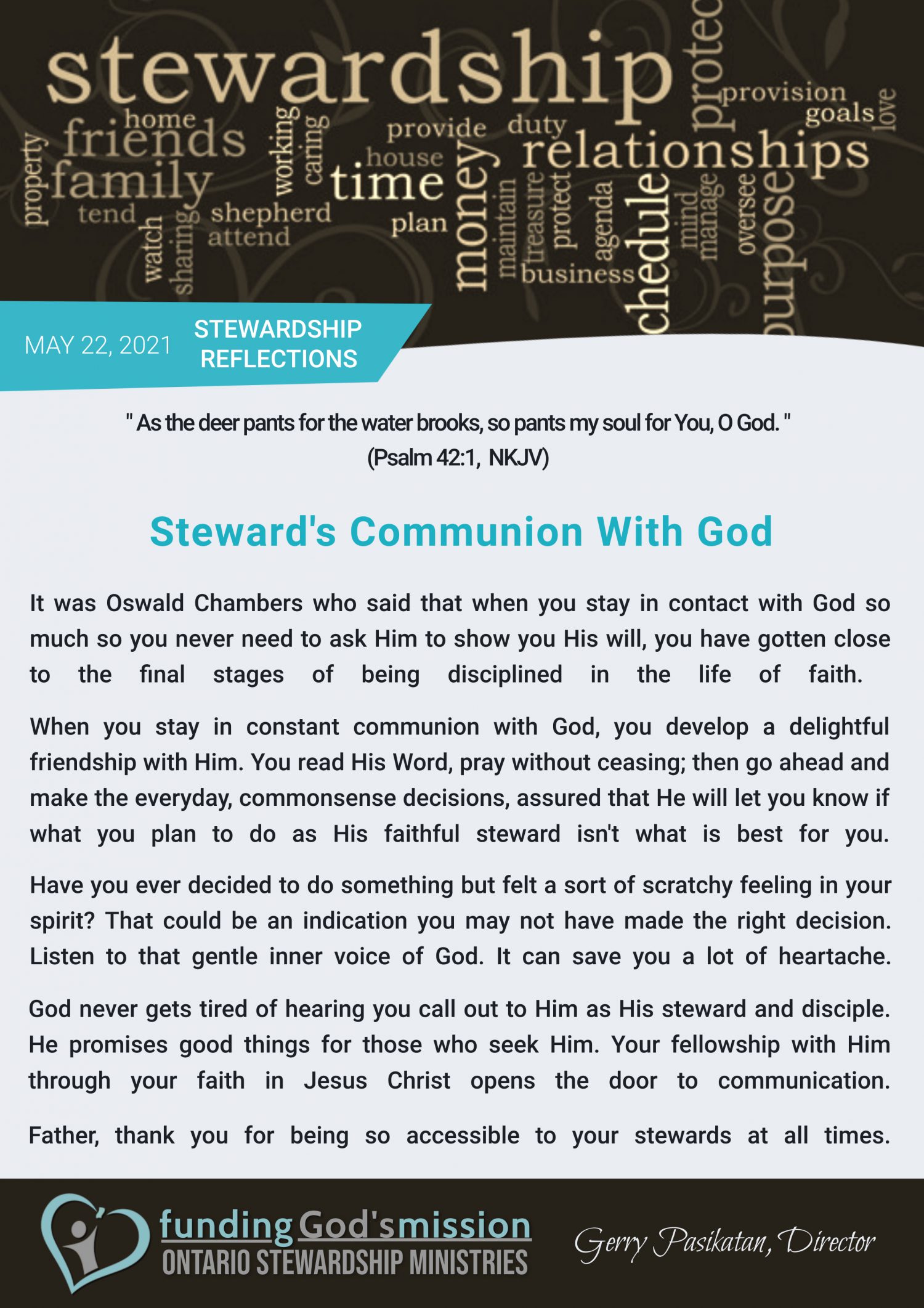 Stewardship Weekly Reflection – “Steward’s Communion With God ...